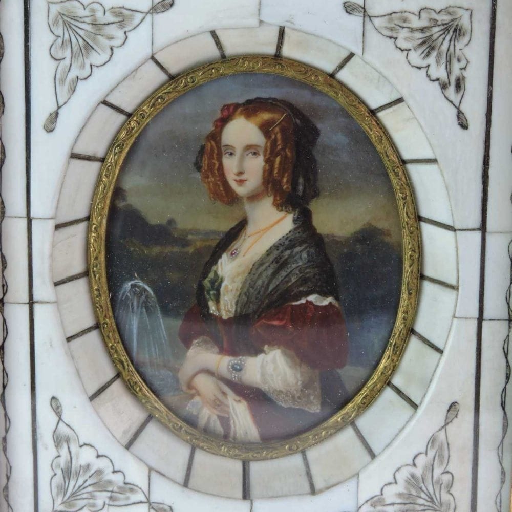 Miniature Portrait On Ivory In Decorative Ivory Frame - c. 1890