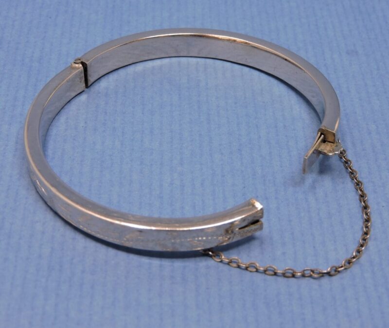 SMIBO Sterling Silver Engraved Bangle Bracelet with Safety Chain, c ...